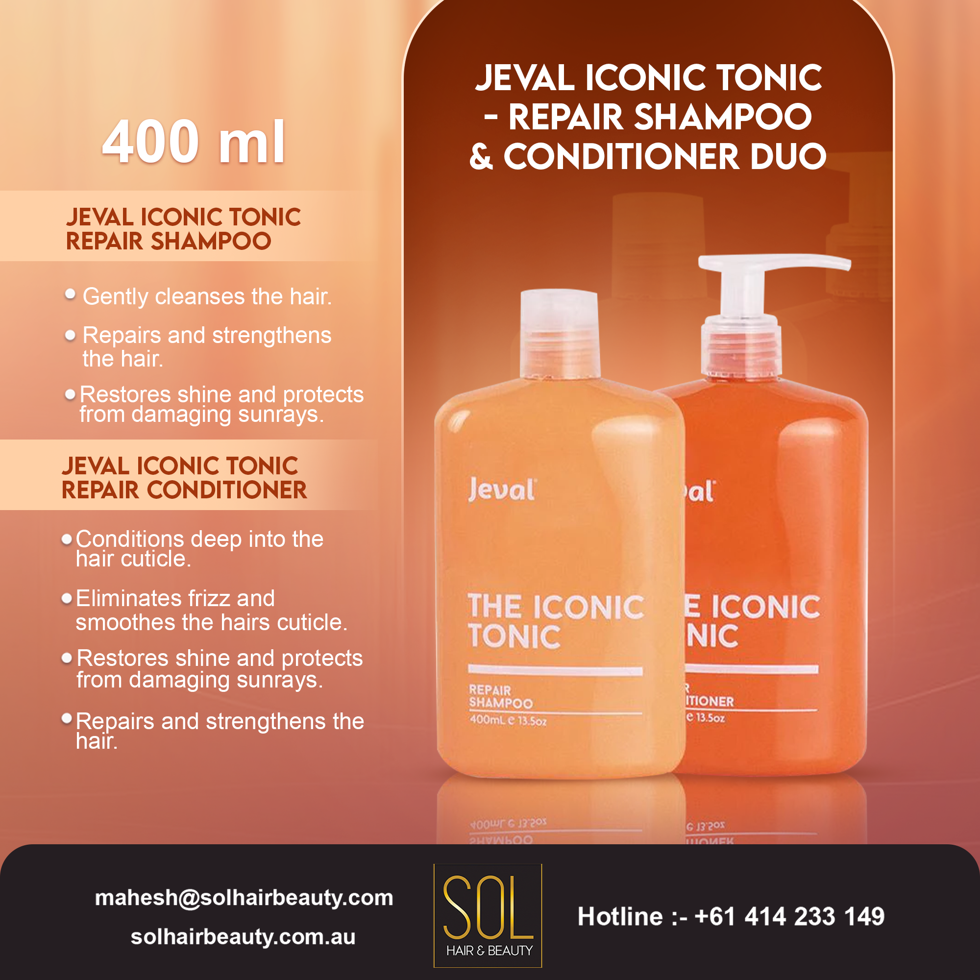 Jeval Iconic Tonic - Repair Shampoo & Conditioner Duo 400ml – SOL Hair ...